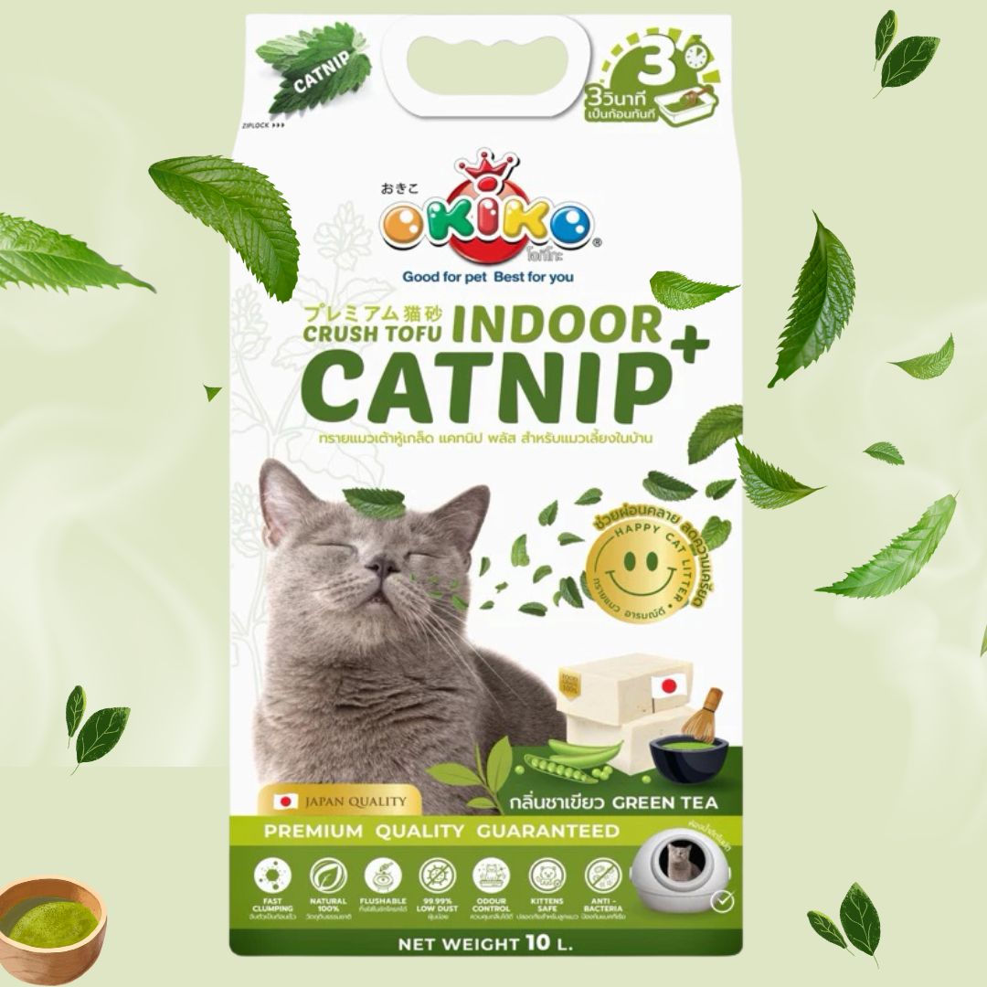 Okiko flake tofu cat litter mixed with catnip, suitable for indoor cats (10L)