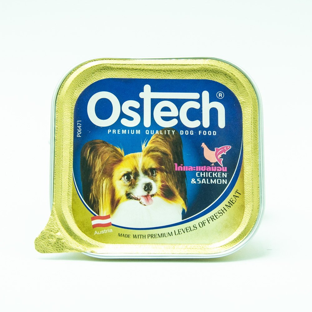 Ostech อาหารเปียกสุนัข รสไก่และแซลมอน แบบถาด (100g.)