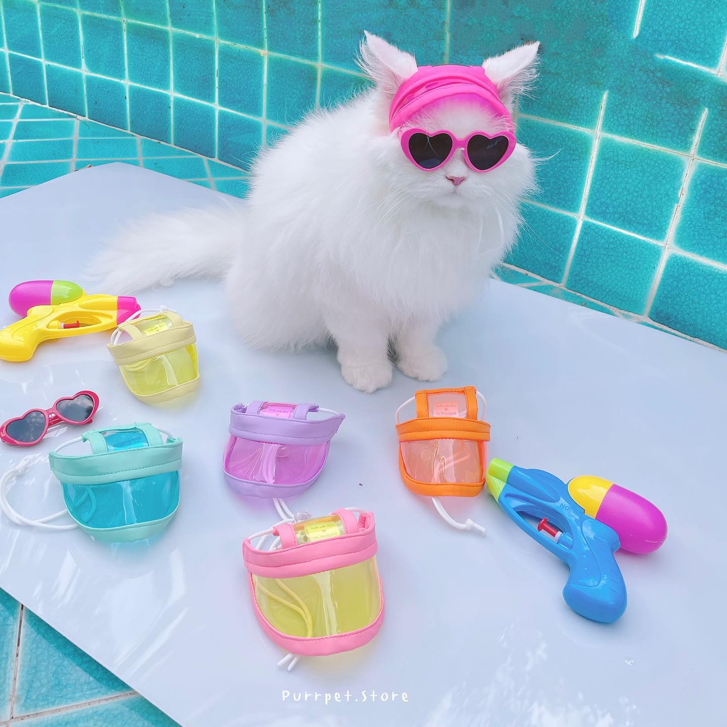 purrpet Songkran cap for pet หมวกแกปสีใส ต้อนรับวันสงกรานต์ (สีฟ้า)